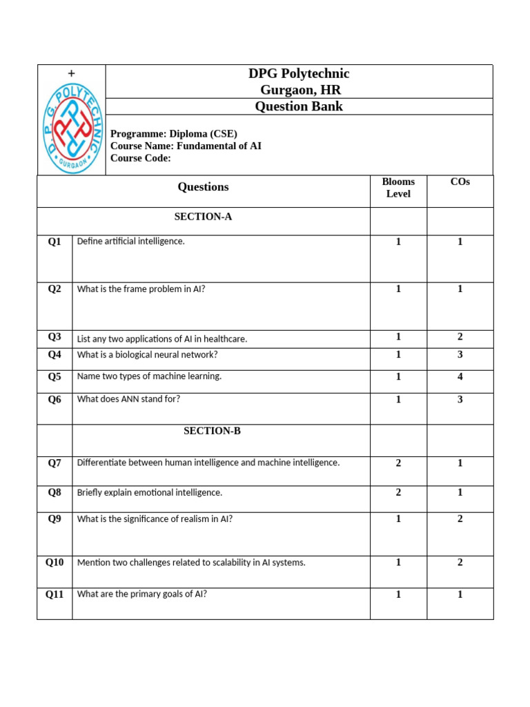 FAI-question bank | PDF | Artificial Intelligence | Intelligence (AI) & Semantics