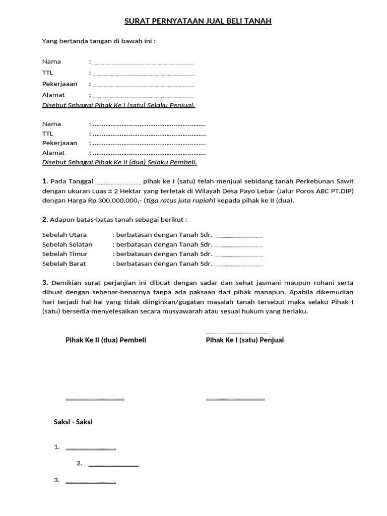 Surat Jual Beli Tanah Isian Kosong | PDF