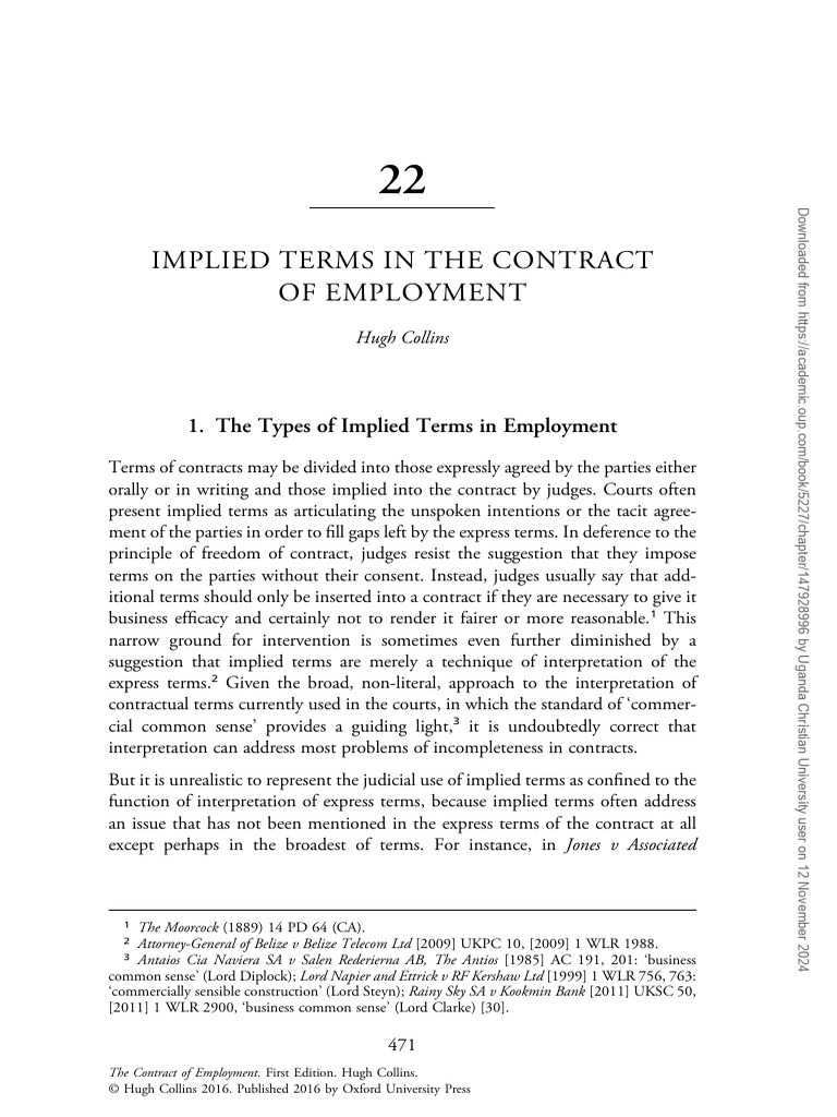 Implied Terms in The Contract | PDF | Contractual Term | Employment