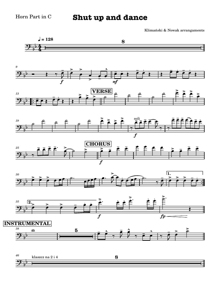 shut up and dance- Horn Part in C | PDF