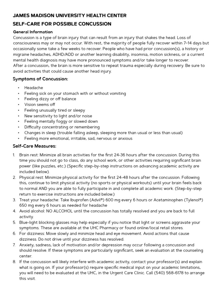 22 Self Care - Possibleconcussion | PDF | Concussion | Headache