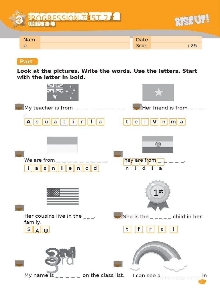 Rise Up! - Book 3 - Progression Test 2 | PDF | Night | Astronomy