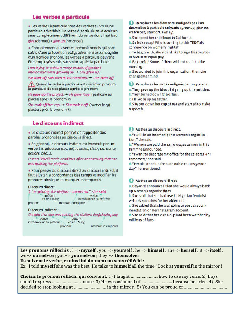 Grammaire - Verbes À Particules + Discours Indirect | PDF