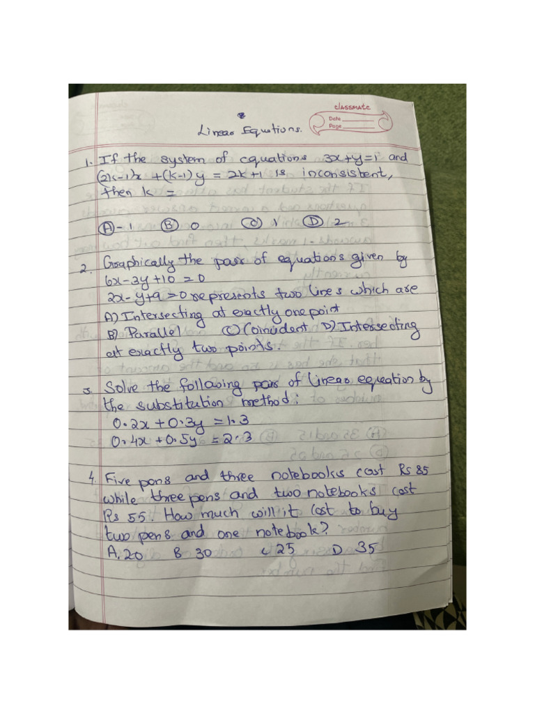 Chapter - 3 Linear Equations - Revision - 2 | PDF