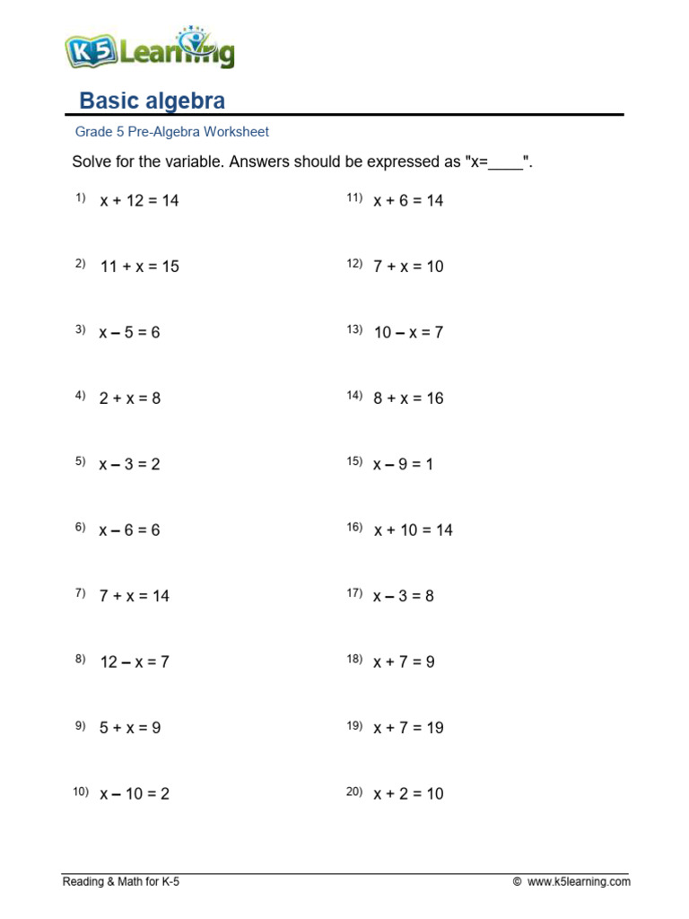 Grade 5 Pre-Algebra Worksheets | PDF