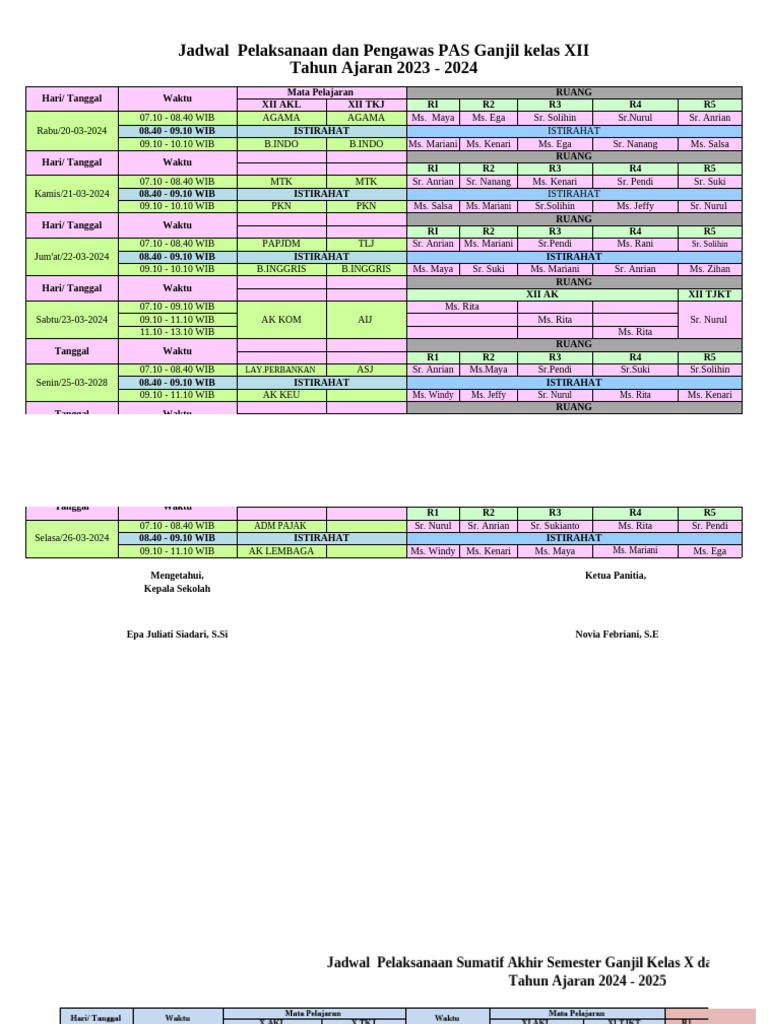 Jadwal Sas Ganjil 2024 (Edit) | PDF