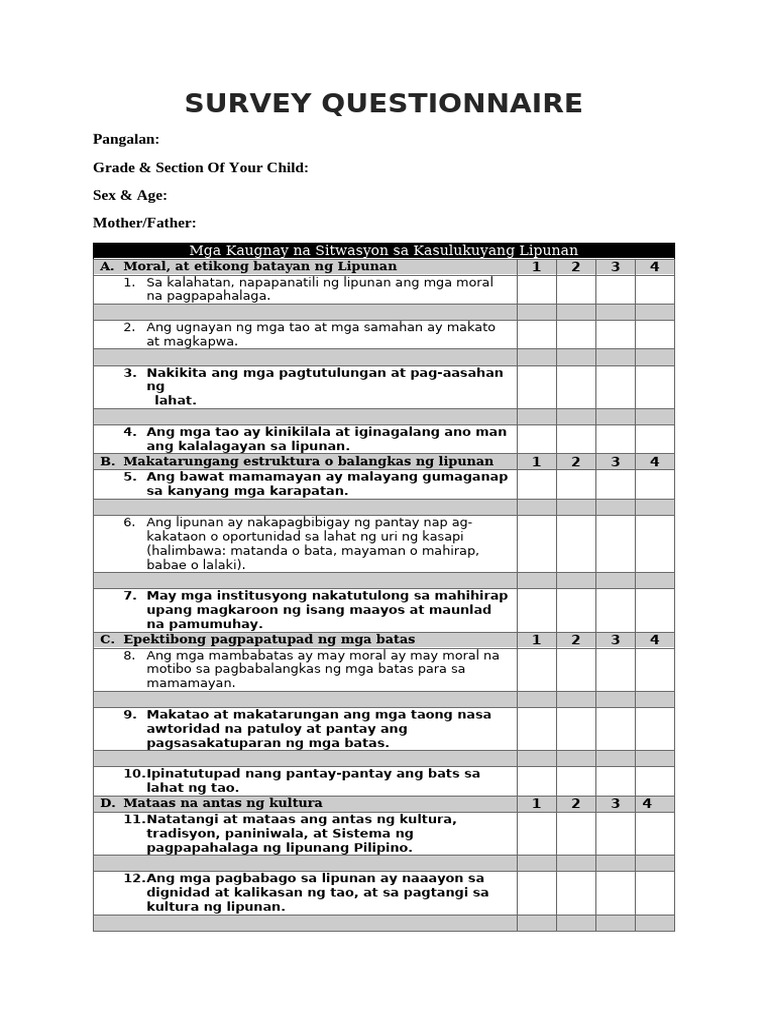 Survey Questionnaires | PDF
