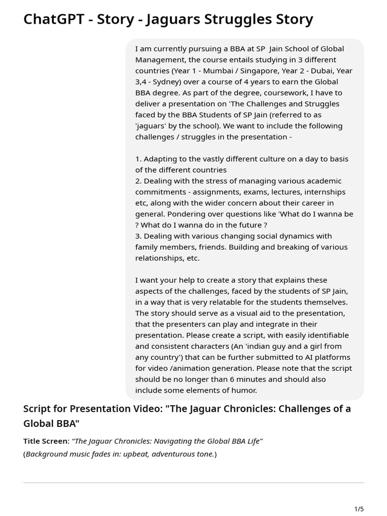 ChatGPT - Story - Jaguars Struggles Story | PDF