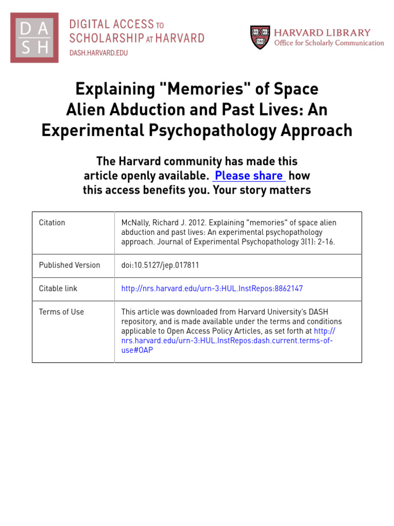 Alien Abduction & Past Lives Study | PDF | Alien Abduction | Psychology