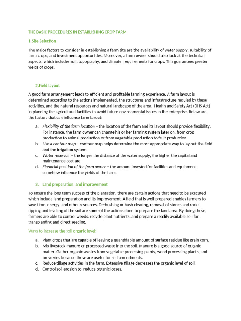 The Basic Procedures in Establishing A Crop Farm | PDF | Soil | Plant ...