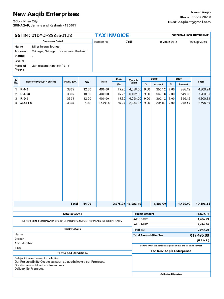Invoice - 765 Mirar Beauty Lounge 10 25 46 | PDF | Trade | Governance