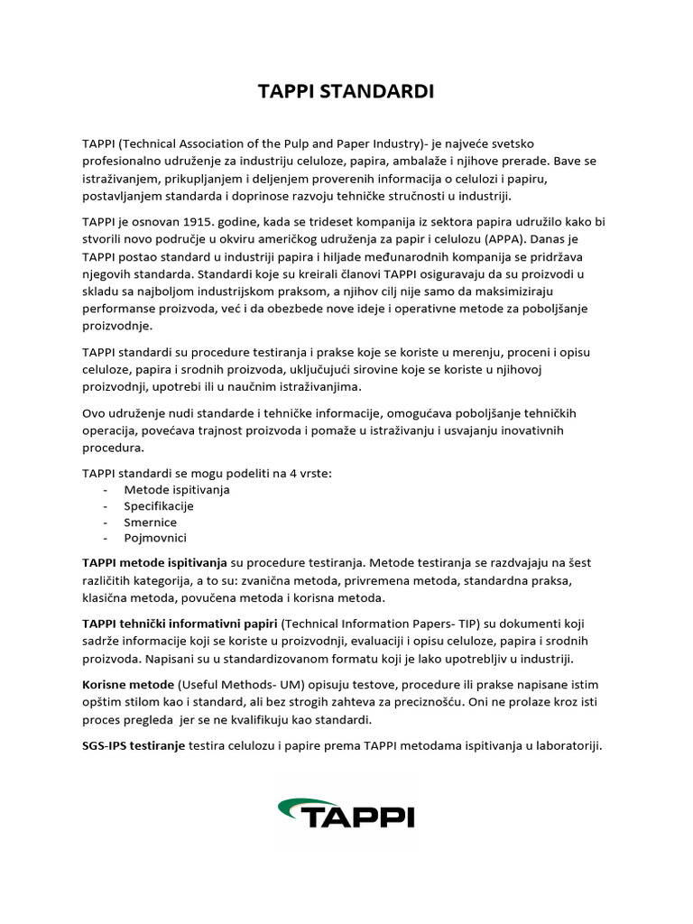 TAPPI standardi | PDF