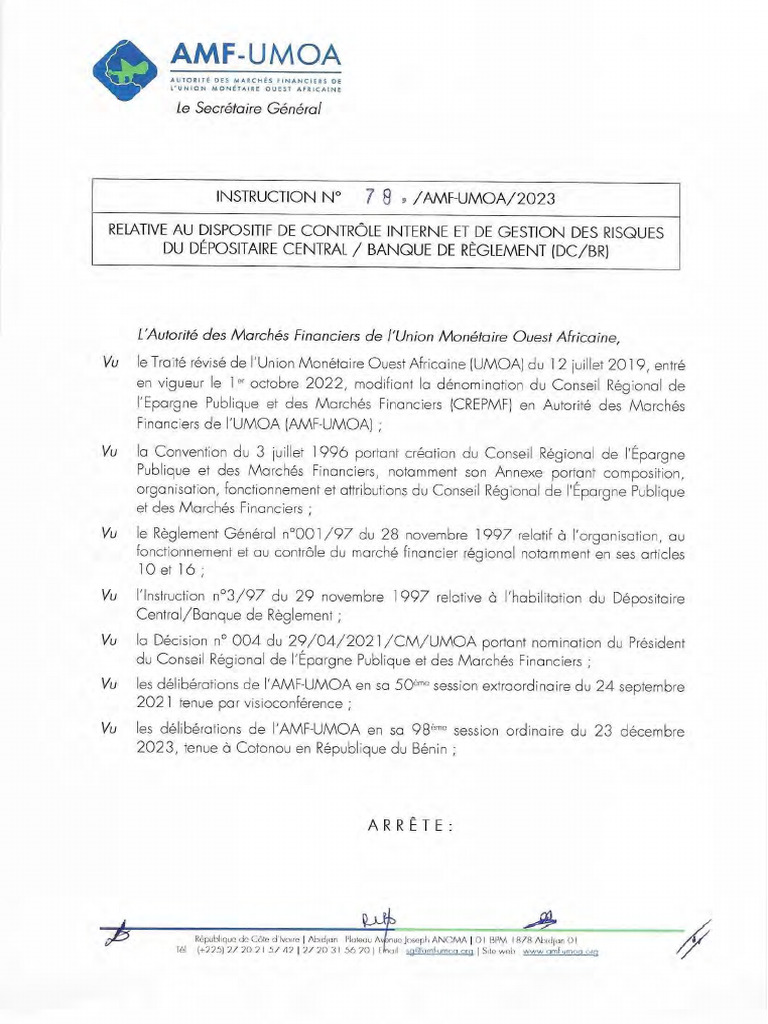 Instruction N°78 - AMF-UMOA - 2023 | PDF