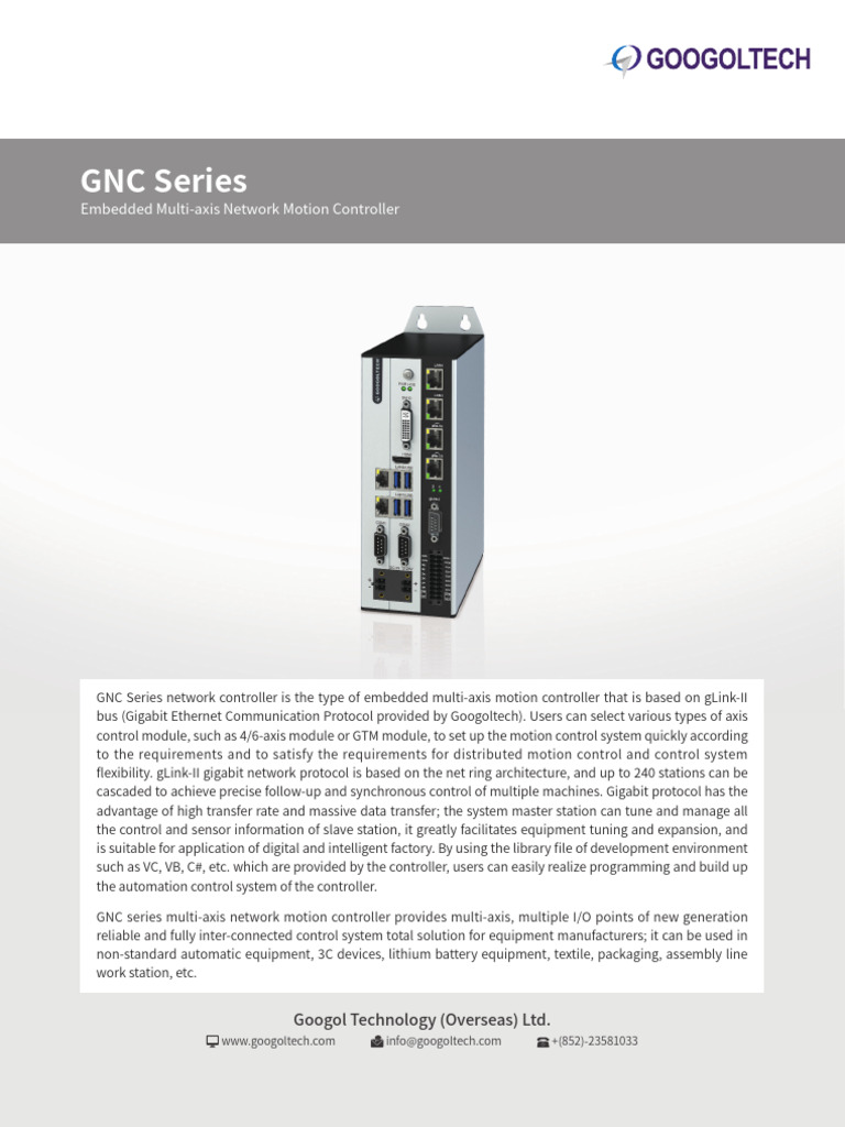 Datasheet - GNC Series Embedded Network Motion Controller | PDF | Hdmi | Computer Network