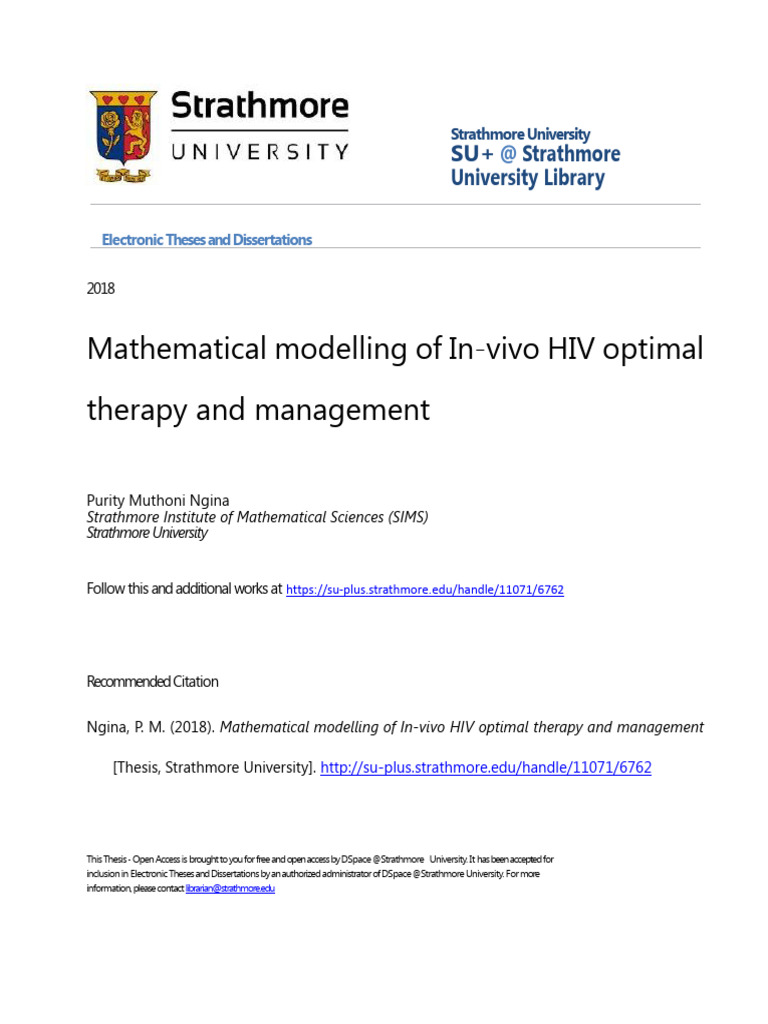 Mathematical Modelling of In-Vivo HIV Optimal Therapy and Management | PDF | Management Of Hiv ...