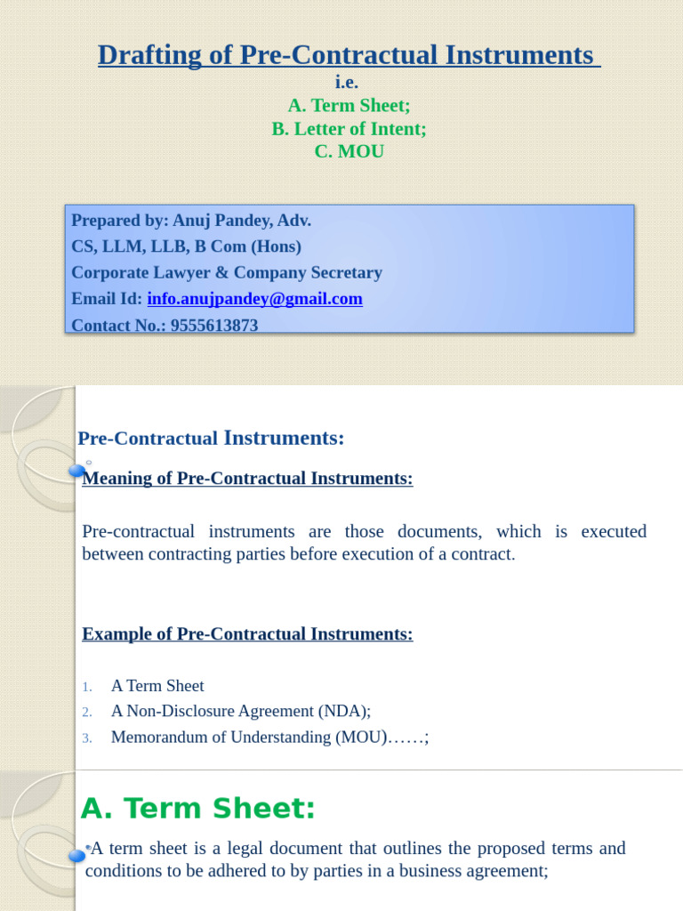 Pre Contractual Intrusment | PDF | Memorandum Of Understanding | Private Law