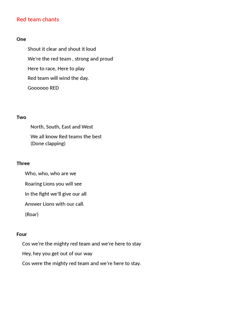 Red Team Chants | PDF