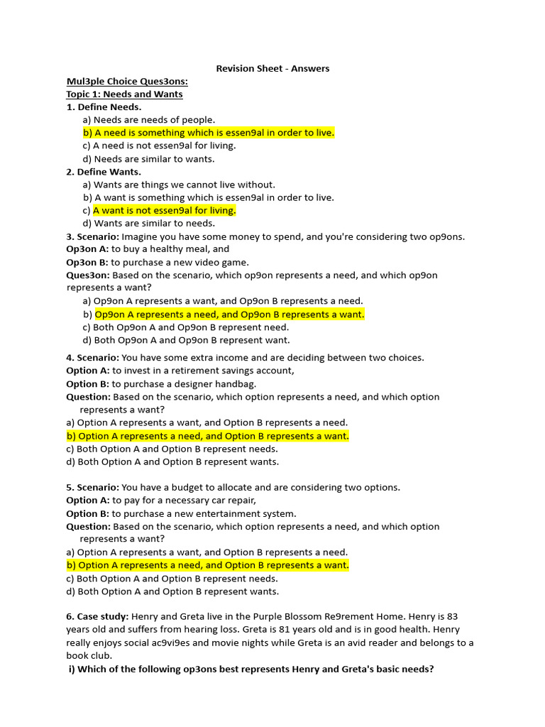 Revision Sheet Answers Pdf Resource 
