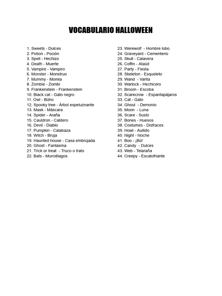 Vocabulario Halloween | PDF