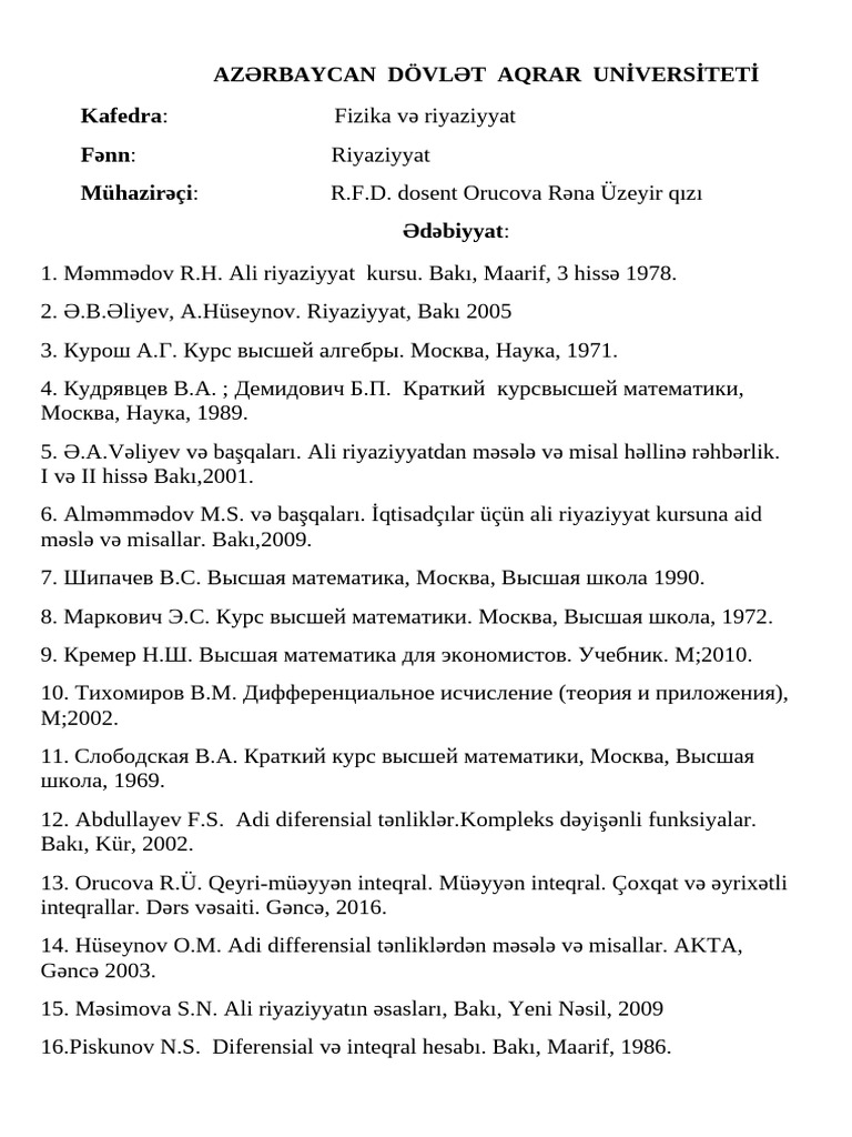 M - Hazir - I - R. F. D. Dosent Orucova R - Na - Zeyir Q - Z - D - Biyyat | PDF