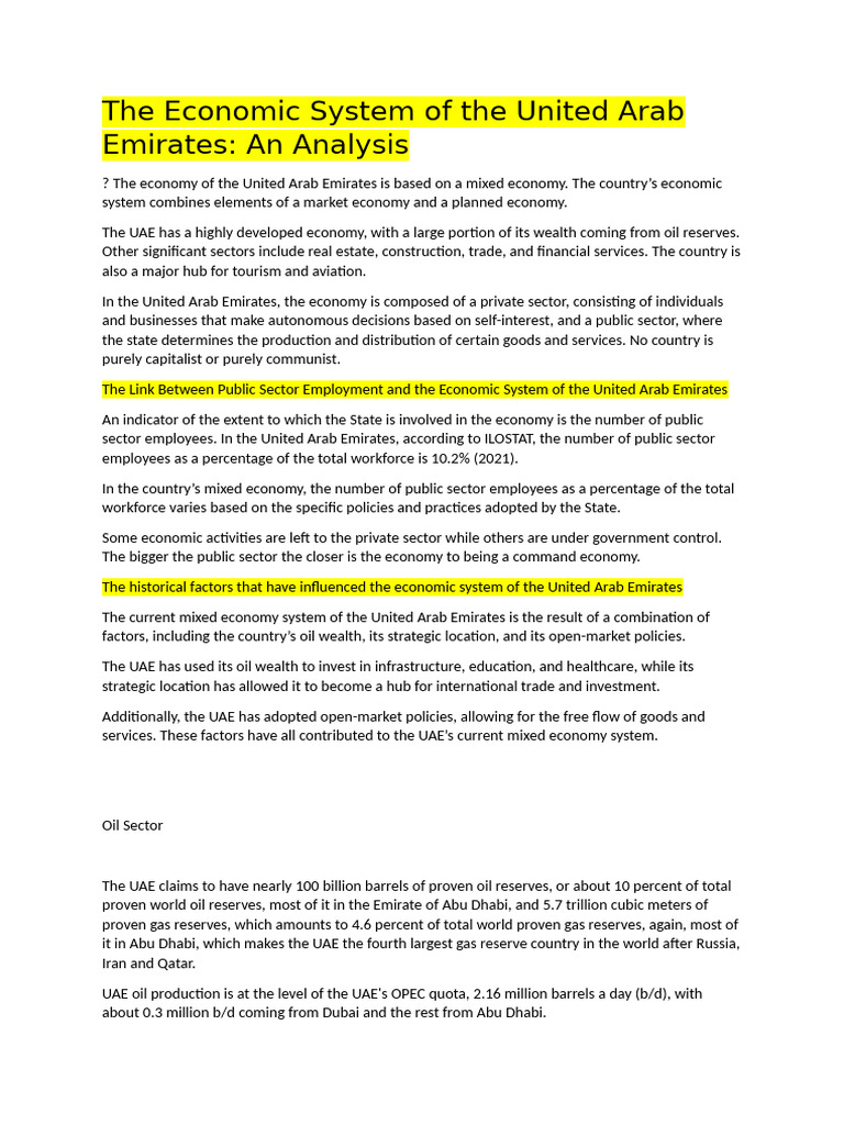 UAE's Mixed Economic System Explained | PDF | United Arab Emirates ...