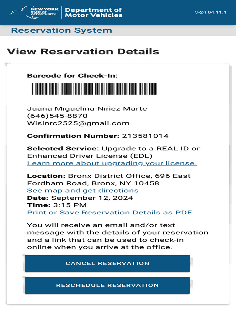 New York DMV - Reservation System Welcome Page | PDF