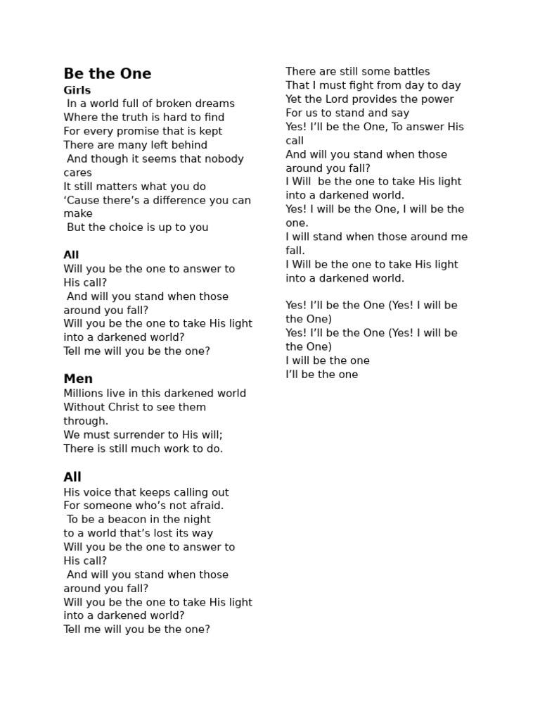 Be The One Lyrics | PDF