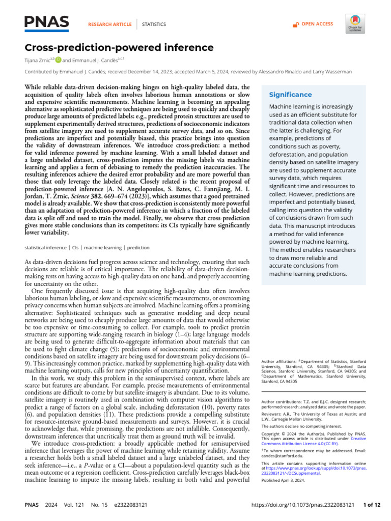 Cross-prediction-powered inference | PDF | Statistical Inference | Regression Analysis