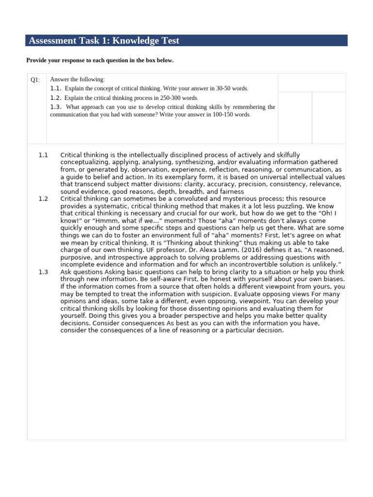 Assessment task 1 | PDF | Critical Thinking | Discrimination