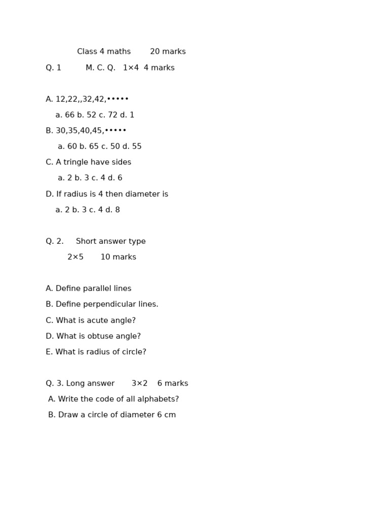 Class 4 Maths Quiz | PDF