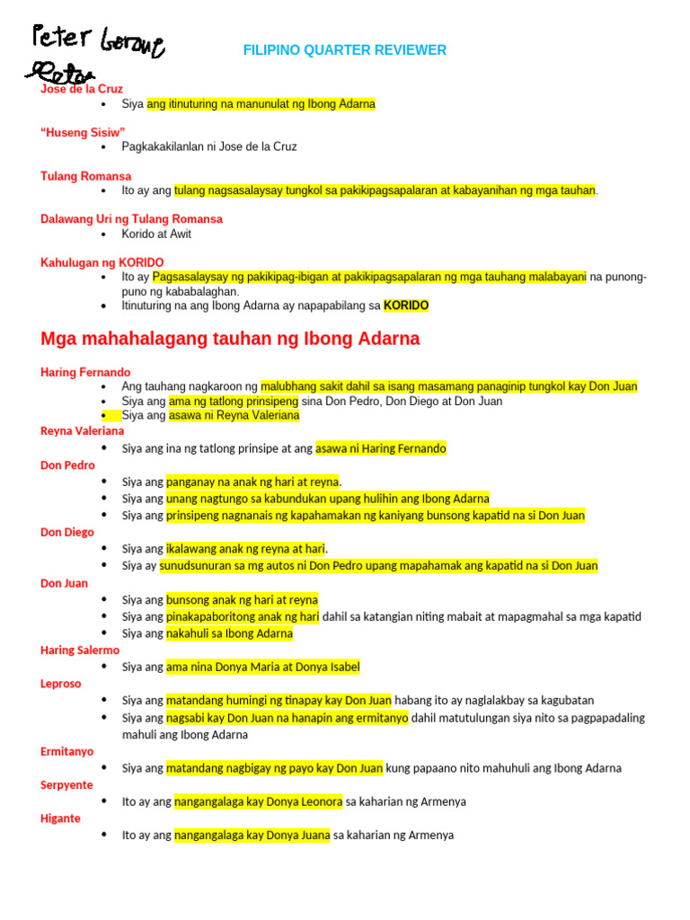 Filipino Reviewer | PDF