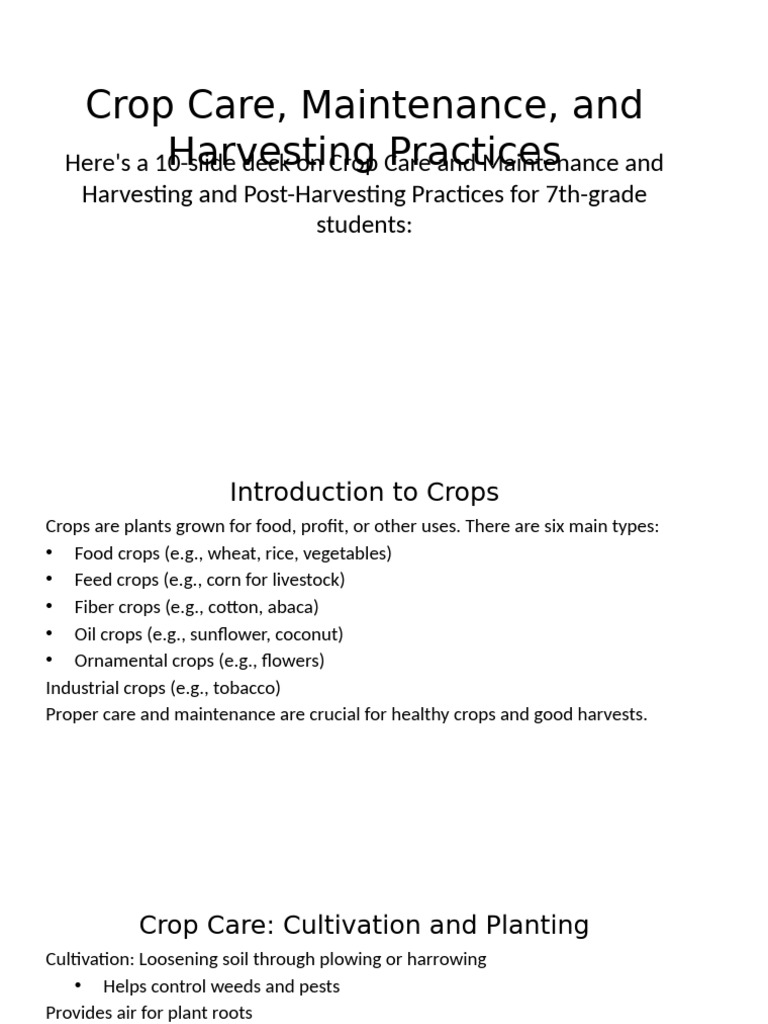 Crop Care Maintenance and Harvesting Practices | PDF | Crops | Agriculture