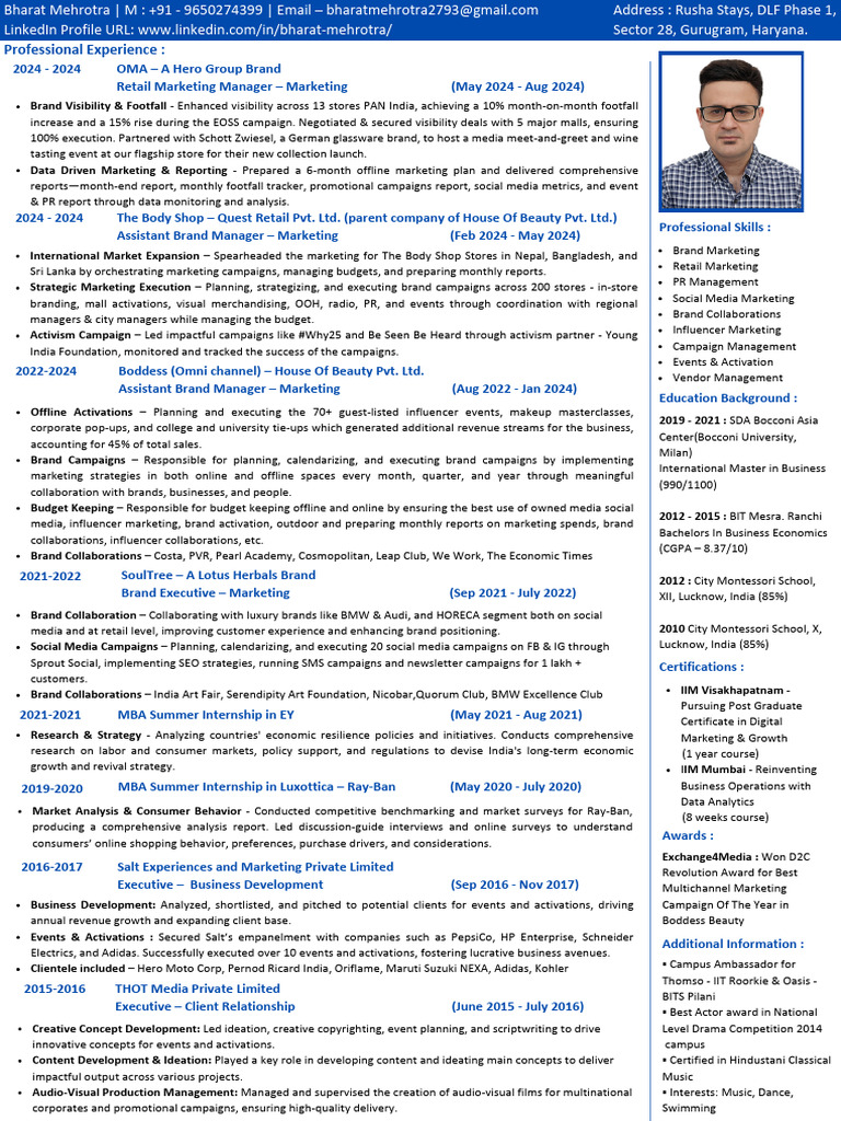 Bharat Mehrotra CV Marketing | PDF | Brand | Business