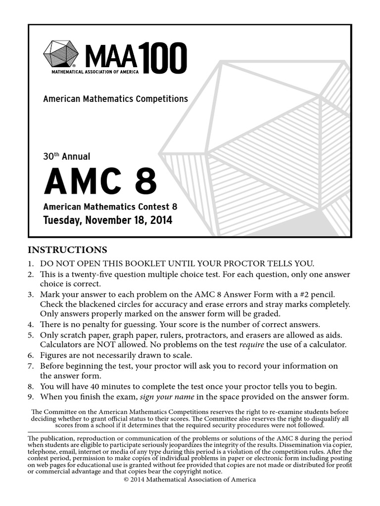 AMC-8-Problems-2014-2019 | PDF | Area | Mathematics