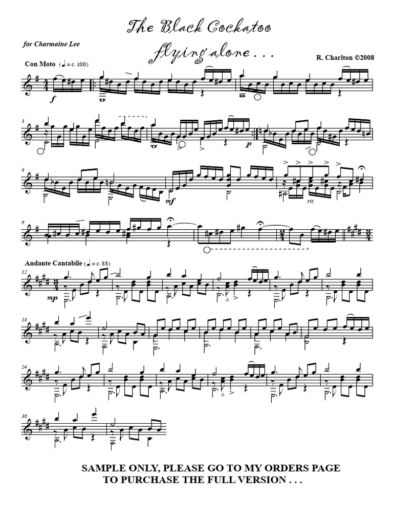 Black Cockatoo Flying Sheet Music | PDF