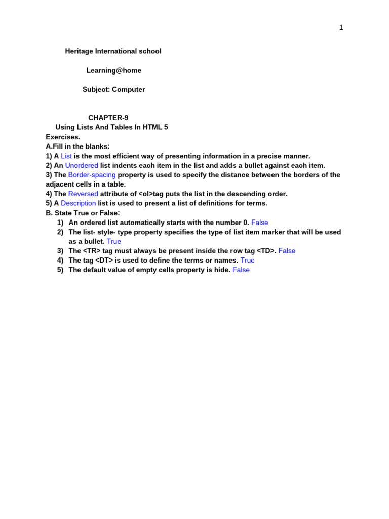 HTML5 Lists and Tables Guide | PDF | Html Element | Computing