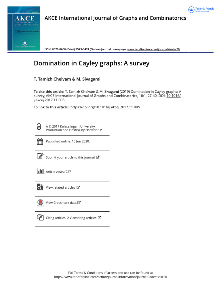 Domination in Cayley Graphs A Survey | PDF | Parallel Computing | Combinatorics