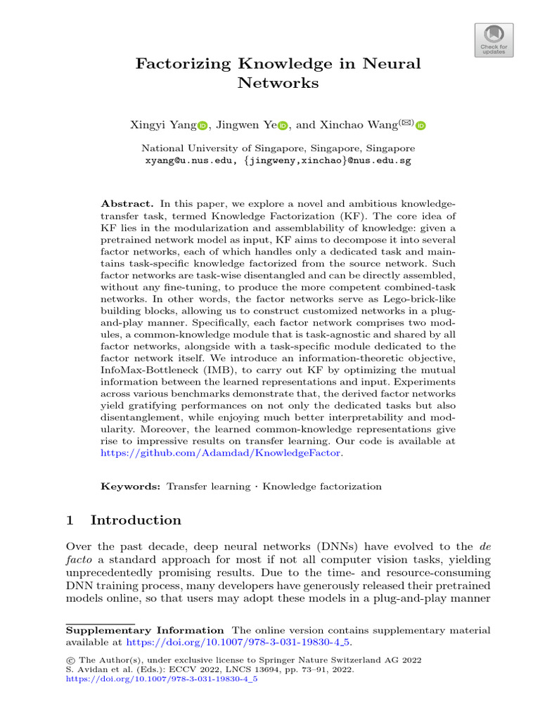2524. 重 Factorizing knowledge in neural networks （新方向，重要） -ECCV 2022 | PDF | Artificial Neural ...