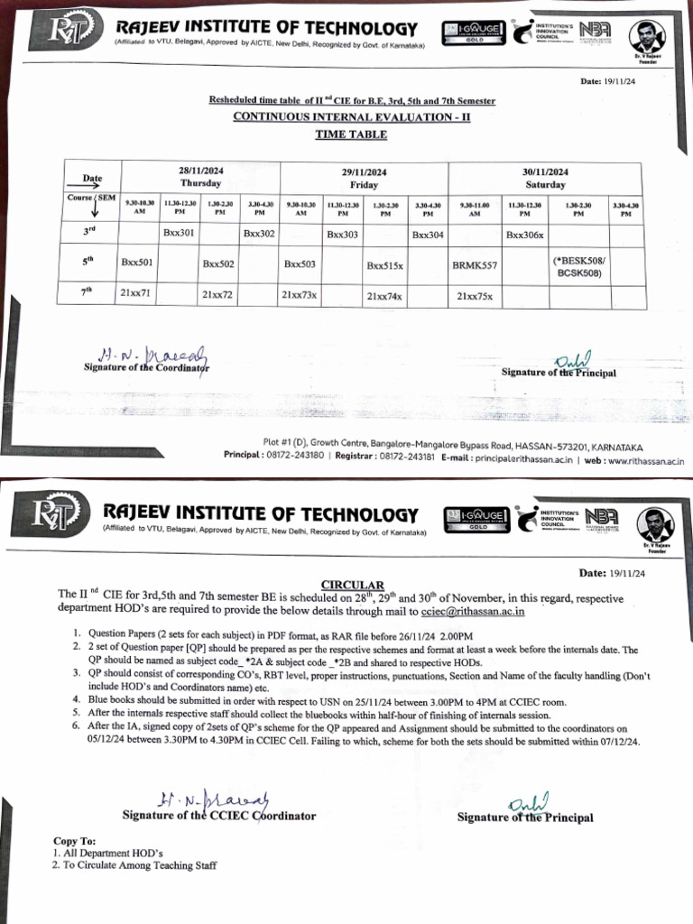 CIE-2 Time Table | PDF