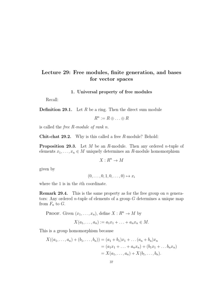 Free Modules Lecture Note Pdf Basis Linear Algebra Module Mathematics 