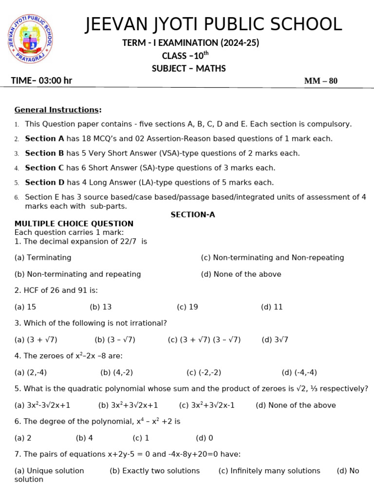 10 MATH | PDF | Equations | Quadratic Equation