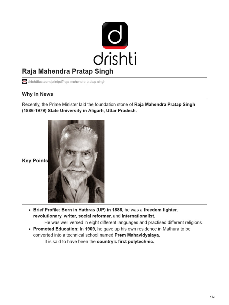 Raja Mahendra Pratap Singh | PDF