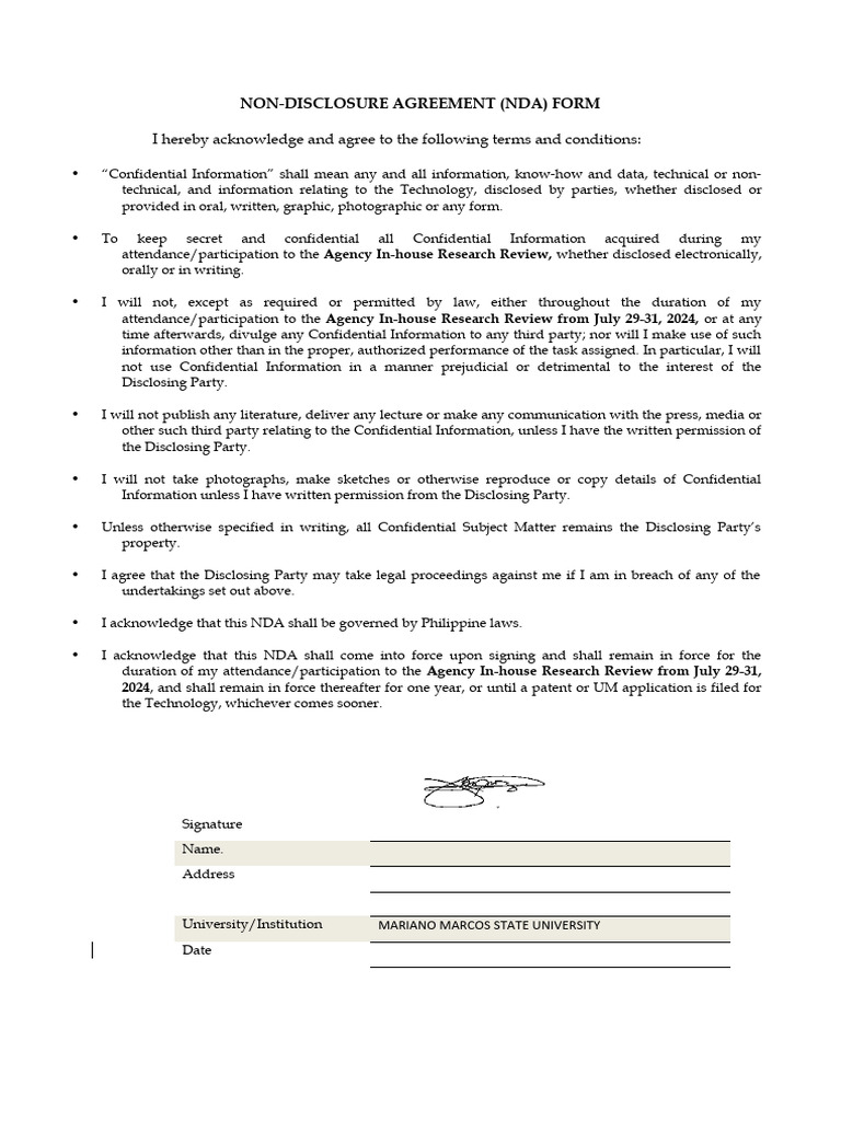 NDA for Research Review Attendees | PDF | Non Disclosure Agreement ...