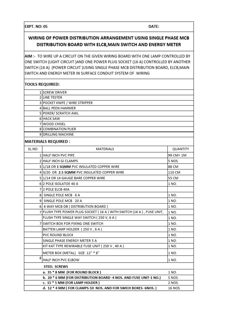 Electrical Lab Experiment 5 | PDF | Switch | Electrical Wiring