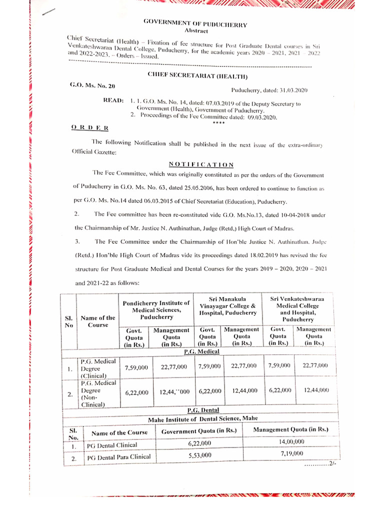Centac Fee Structure For PG 2021 | PDF