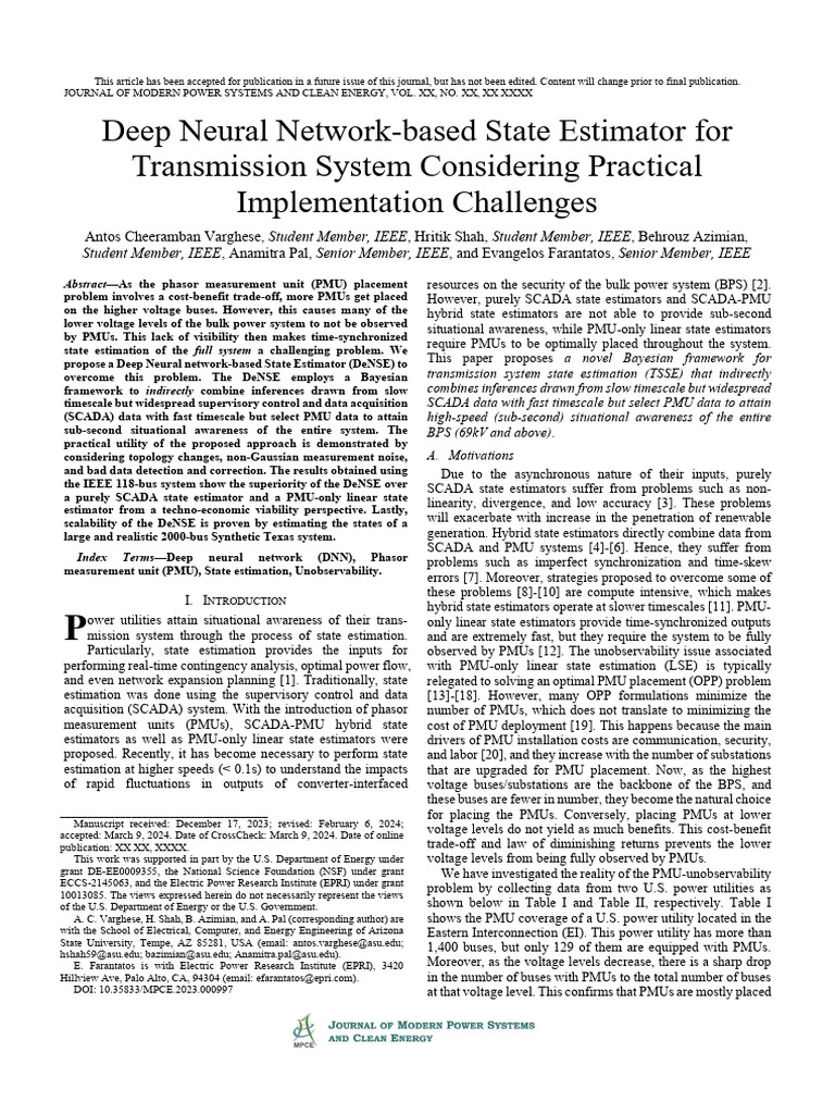 Deep Neural Network-Based State Estimator for Transmission System Considering Practical ...