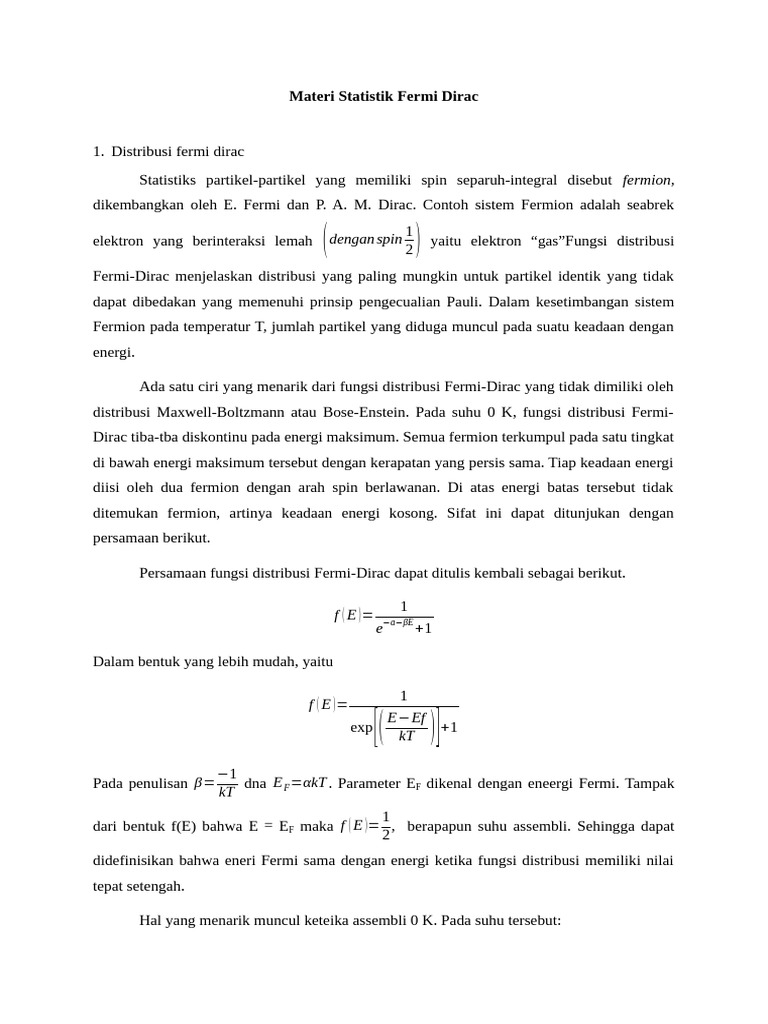 Materi Statistik Fermi Dirac | PDF
