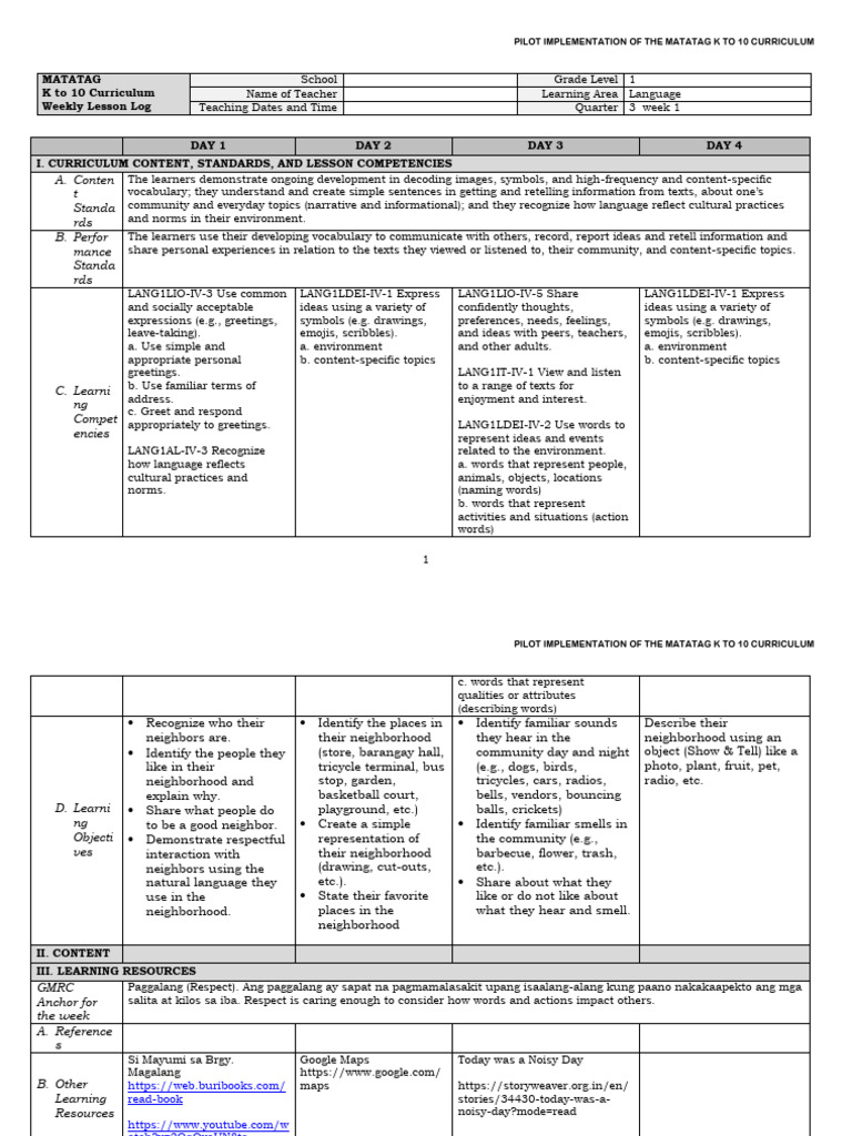LE Language1 Q3 Week-1 v2 | PDF | Vocabulary | Curriculum