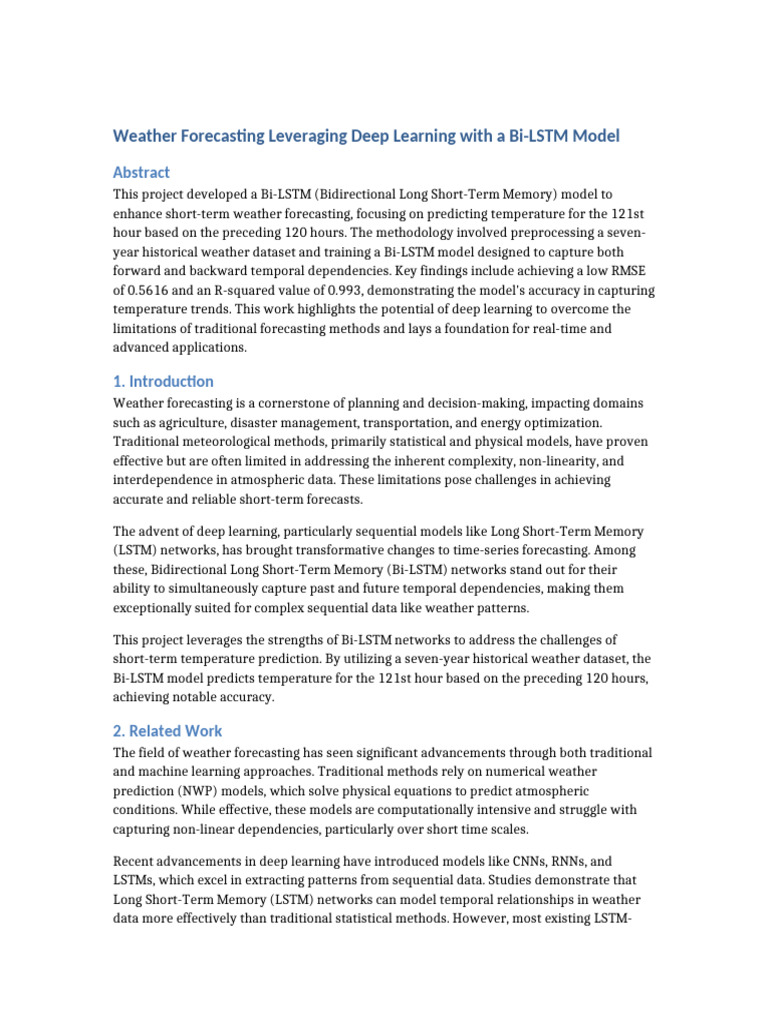 Weather Forecasting BiLSTM | PDF | Forecasting | Deep Learning