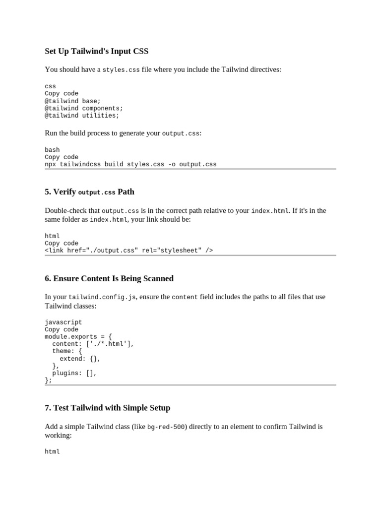 Set Up Tailwind's Input CSS | PDF